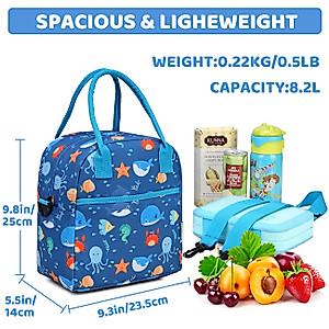 VASCHY Lunch Box Bag for Kids, Insulated Lightweight Lunch Tote for Children Boys and Girls School Daycare Kindergarten Ocean