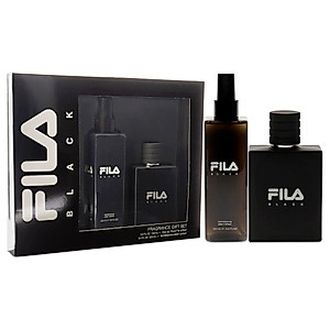 FILA Black - Invigorating and Spicy EDT Fragrance and Body Spray for Him - Extra Strength, Long Lasting Scent Payoff - Trendy, Rectangular, Streamlined, Portable Bottle Design - 2 pc Gift Set