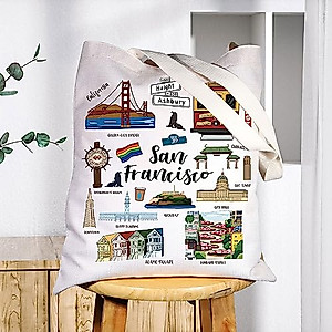 BWWKTOP San Francisco Canvas Tote Bag San Francisco Souvenirs Gifts San Francisco Shoulder Bag San Francisco Grocery Bag (San Francisco)