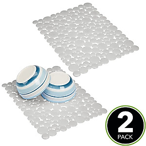 mDesign Adjustable Kitchen Sink Dish Drying Mat/Grid - Plastic Farmhouse Sink Protector, Cushions, Stemware, Wine Glasses, Dishes - Quick Draining Bubble Design - 15.5" Long, 2 Pack - Light Gray