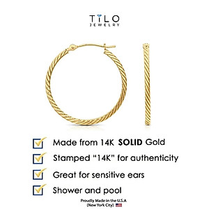 14k Yellow Gold Twisted Square Tube Hoop Earrings (35mm - 1.4'')…