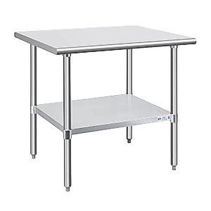 Hally Stainless Steel Table for Prep & Work 30 x 36 Inches, NSF Commercial Heavy Duty Table with Undershelf and Galvanized Legs for Restaurant, Home and Hotel