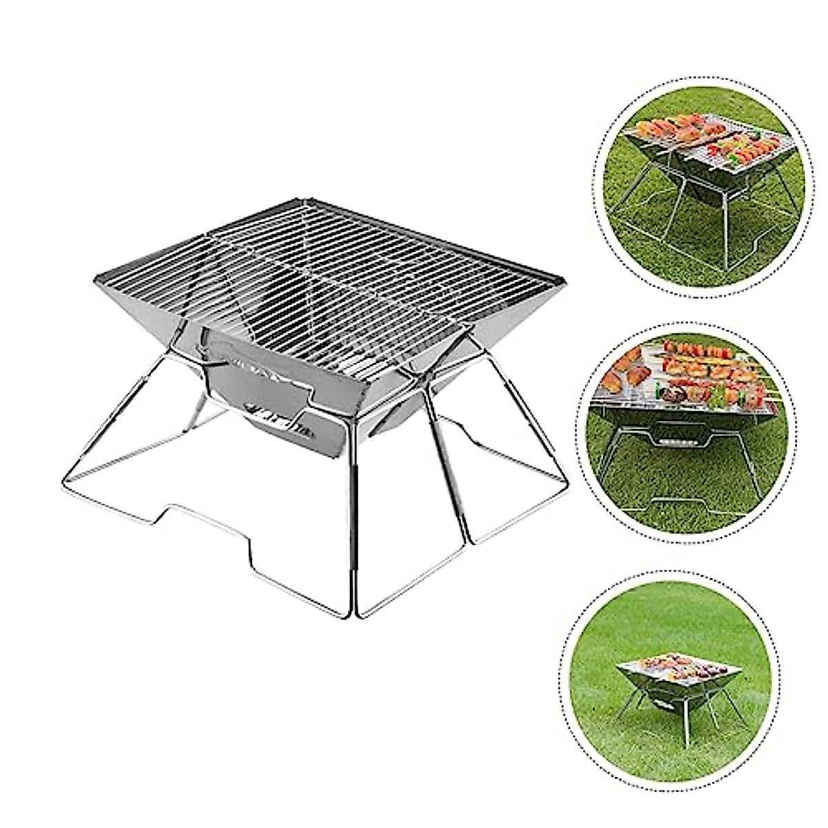 Yardwe 1 Set outdoor folding grill bbq charcoal grill hibachi grill barbecue grill tools charcoal bbq grill barbecue grill rack camping barbecue rack stove Stainless steel travel square