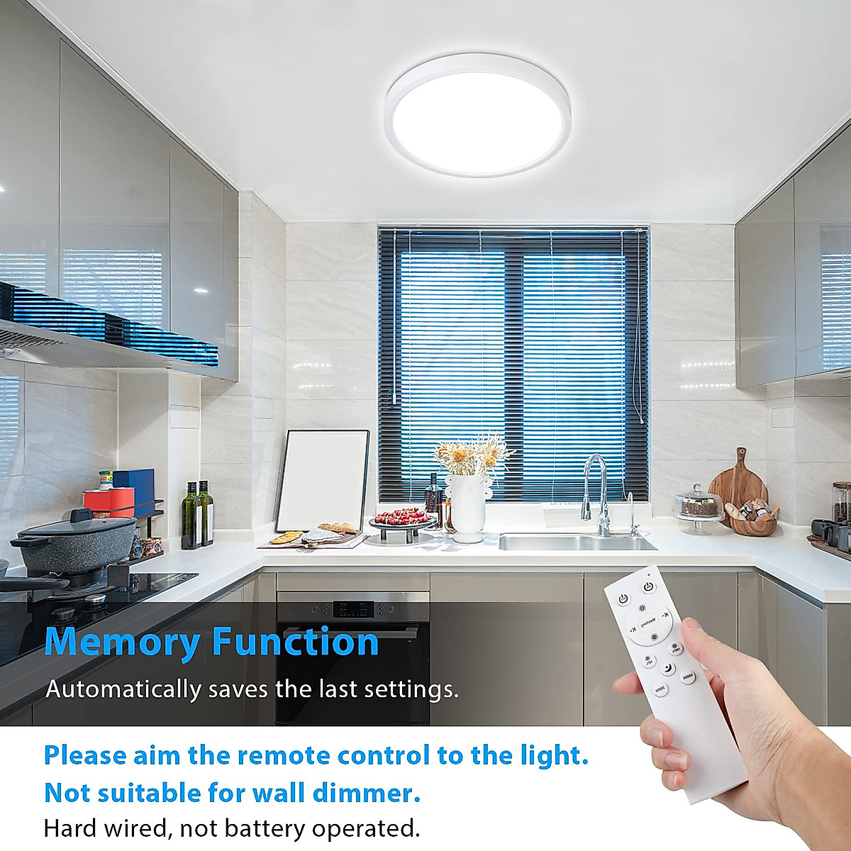 Unicozin Dimmable Ceiling Light with Remote Control, 8.7Inch 18W 3000K-6000K Light Color Adjustable, Round LED Flush Mount Ceiling Lamp, White Flat Panel Light for Dining Room, Bedroom, Kitchen,Wired