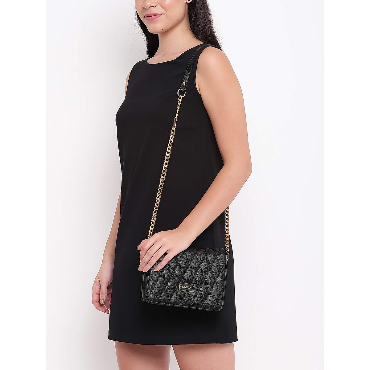 KLEIO Women's Quilted Vibrant Cross Body Sling Hand Bag For Medium Black