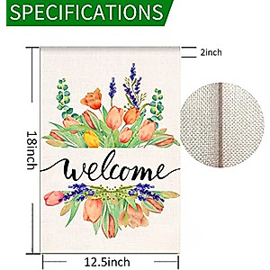 Pinknoke Spring Garden Flag 12x18 Inch Small Size Vertical Double Sided, Floral Tulip Lavender Burlap Summer Outdoor Seasonal Yard Welcome Decoration (Garden Size / 12.5 x 18 Inch)