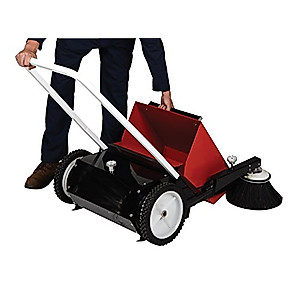 Vestil JAN-II Manual Brush Sweeper, Belt Driven, 10 gal Capacity, Main Broom 10" x 19", Side Broom 13", Red