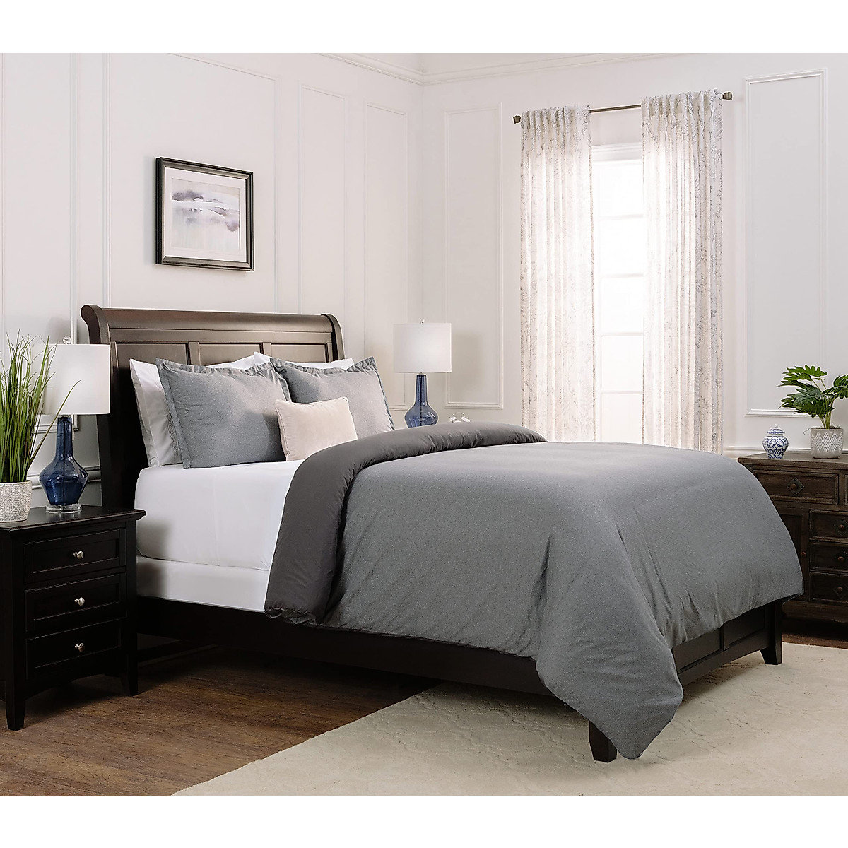 Chanasya Premium Faux Linen Bedding Duvet Cover 3-Piece Soft Luxury Set - Double Brushed Breathable Microfiber Comforter Cover - Breathable Washable Wrinkle and Stain Resistant - Charcoal Queen Size