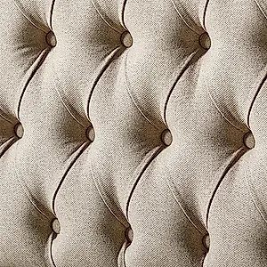 AMERLIFE Solid Wood Bed Frame Queen Size, Transitional Platform Bed with 52.5" Upholstered Tufted Headboard, Rubberwood/Roman Column Accents/Wood Slat Support/No Box Spring Needed