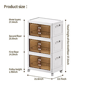 HPONQIONE Foldable Plastic Storage Box With Wheels and Doors XLLarge Storage Bin with Lid Organizers Stackable Storage Bins, Closet Organizers Double Door Magnetic with Universal Pulley(8.4Gal-3Pack)