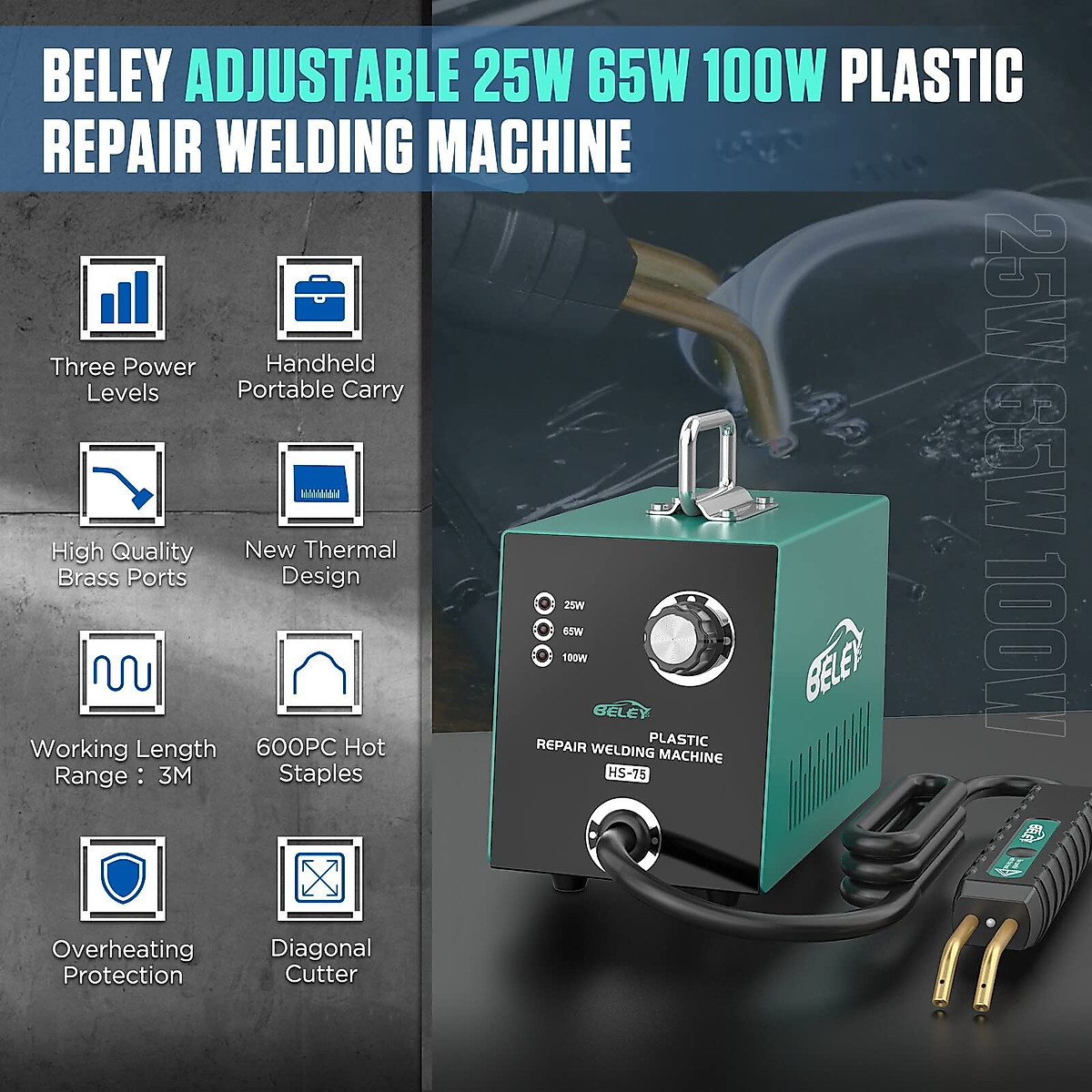 Plastic Welder Kit Hot Stapler - BELEY Adjustable 25W 65W 100W Plastic Repair Welding Machine, 110V Car Bumper Plastic Fixing Tool with 600pcs Staples