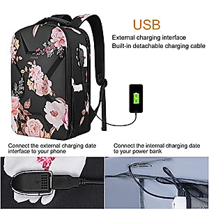 MOSISO 15.6-16 inch 35L Laptop Backpack for Women Men, Waterproof Peony Hardshell Travel Business Computer Bag College School Bookbag, Anti-Theft Daypack with USB Charging Port & Luggage Strap, Black