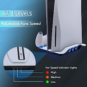 Mcbazel Cooling Fan and Dual Controller Charger Station for PS5 Console, Cooler Station and Charging Dock with Extra USB Ports for PlayStation 5 UHD and Digital Edition - White (NOT for PS5 Slim/PRO)