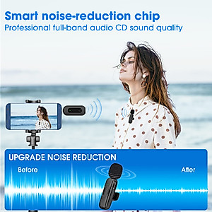 ZMOTG Wireless Lavalier Microphone, Lapel Mic for iPhone/Android/Camera/PC, Mini Clip-On Mic with 3 Cable Adapters for Video Recording, YouTube, TikTok, Vlogging, Interviews, and Live Streaming