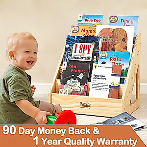 FUNLIO Montessori Bookshelf for Toddlers 1-5 Years, Front-Facing Kids Bookshelf with Handle & Anti-Tilting Device, Premium Pine Baby Bookshelf, Children's Bookcase for Nursery/Classroom, CPC Certified