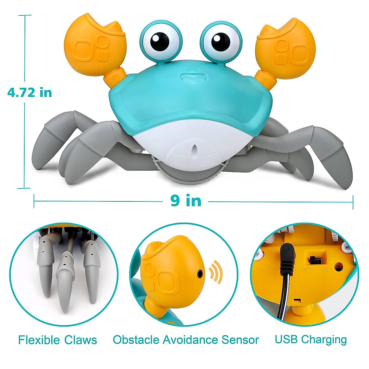 COLEGRY Crawling Crab Baby Toy Tummy Time, Cute Walking Moving Dancing Crab Learning Crawl, Sensory Interactive Toys Gifts for 3 4 5 6 7 8 9 Babies Infant Toddler Kid Boys Girls (Green)