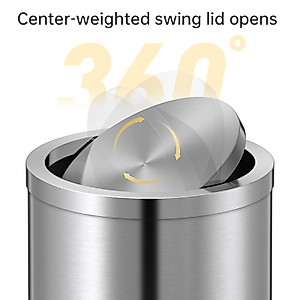Mbillion Small Trash Can with Swing Lid 2.4 Gallons/9 Liter, Mini Trash Can with lid, Stainless Steel Cylindrical Garbage Can for Home and Office, for Ground and Desktop(Brushed Silver)