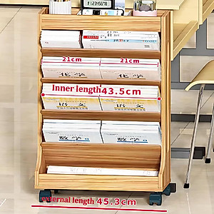 Rolling Storage Cart Organizer Wooden Utility Rolling Cart 6 Tier Movable Bookshelf Cart Desk Side Cart for Office Dorm Classroom,Walnut