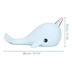 Navaris Narwhal Night Light - Battery Powered Color Changing LED Lamp for Kids, Baby Nursery, Boys, Girls - BPA-Free and Phthalate-Free - Light Blue