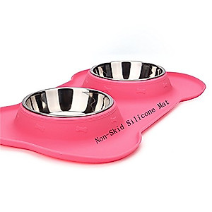 Hubulk Pet Dog Bowls 2 Stainless Steel Dog Bowl with No Spill Non-Skid Silicone Mat + Pet Food Scoop Water and Food Feeder Bowls for Feeding Small Medium Large Dogs Cats Puppies (S, Pink)