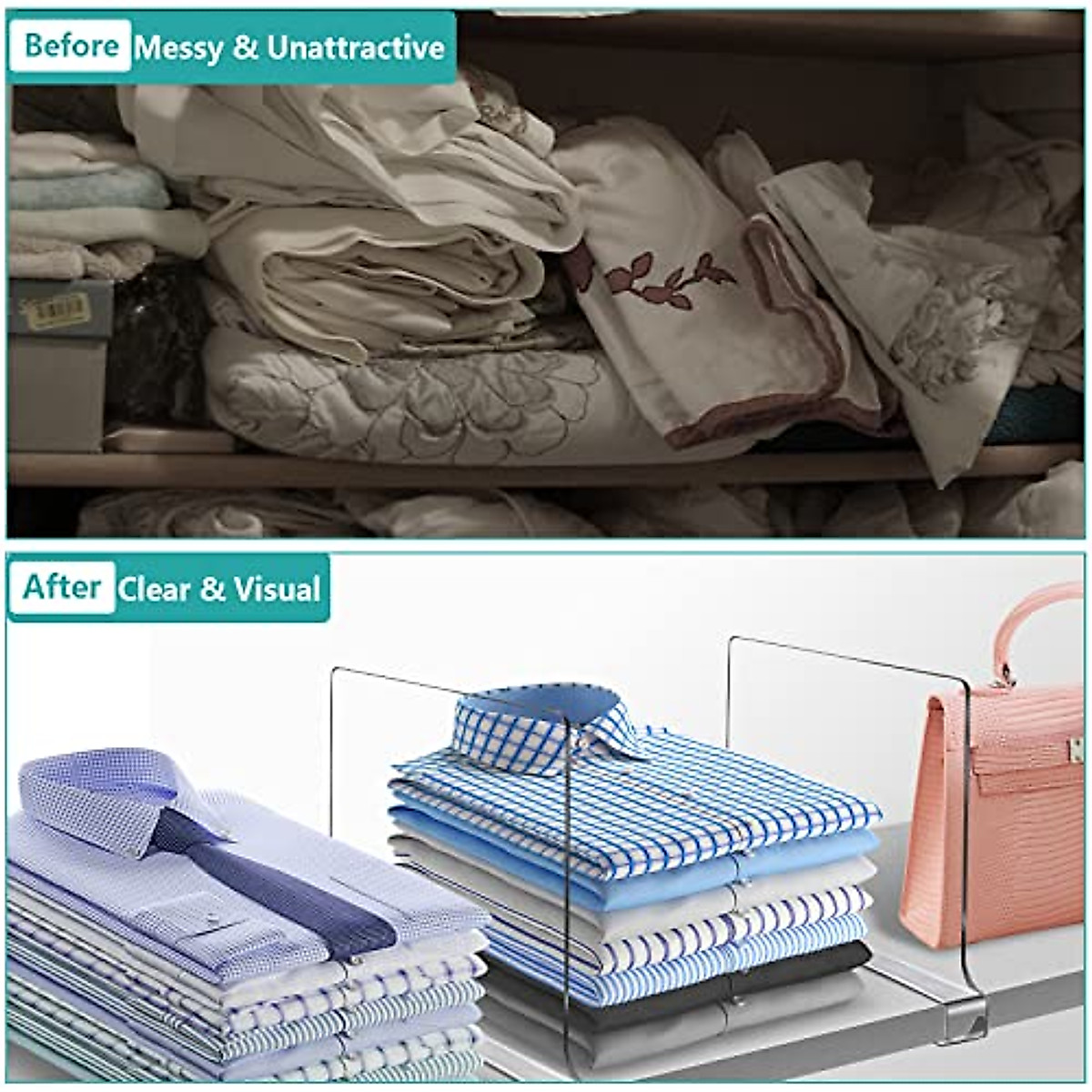 Aolloa 6 PCS Shelf Dividers for Closet Organization Acrylic Clear Closet Shelf Divider for Wooden Shelving Suitable for Wooden or Vertical Shelves Or Bedroom, Kitchen and Office