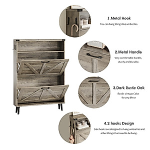 Vabches Shoe Storage Cabinet with 2 Flip Drawers,Shoe Cabinet with Open Storage,Entryway Shoe Storage with Barn Door Design,Slim Shoe Organizer Cabinet for Entrance/Hallway,Grey