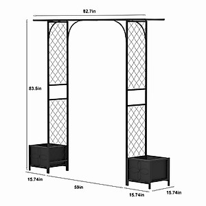 Zhongma Metal Garden Arbor with Planters, 83.5'' High x 90.5'' Wide, Outdoor Arch for Climbing Plant, Decorations Pergola with Plant Baskets …