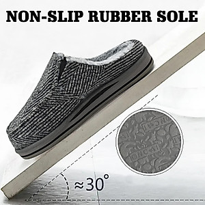 ONCAI Slipper for Men with Arch Support,Cotton-Blend Memory Foam House Slippers for Men Warm Strips Fluff Plush Wool-like Clogs with Rubber Sole Grey Size 10