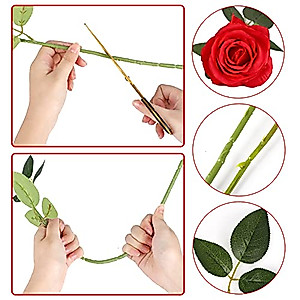 CEWOR 15pcs Artificial Roses with Stems Red Roses Valentine's Artificial Flowers Decorations for Mothers Day Bridal Bouquet Wedding Party Home Decor (Red)