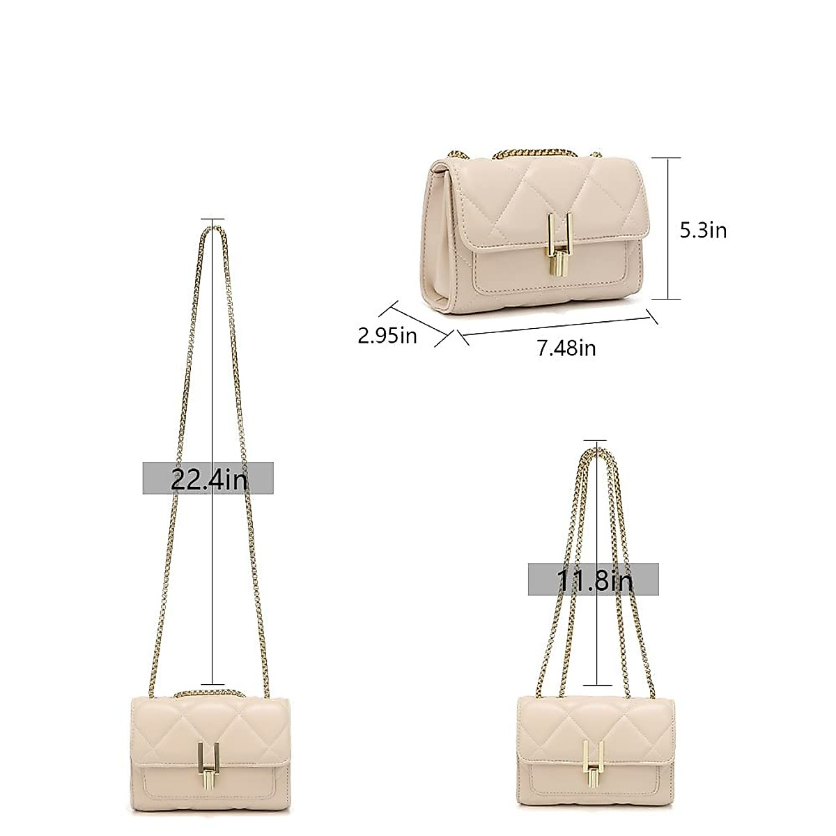 NW Crossbody Bags for Women Quilted Shoulder Purses and Handbags Lattice Texture with Chain Strap (Beige)