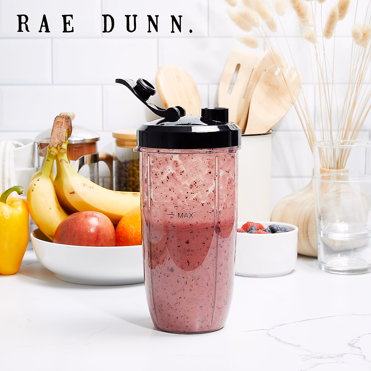 Rae Dunn Personal Blender 600W | 24oz Capacity | BPA-Free Jar | Crushes Ice | Leak-Proof | Anti-Slip Feet | Dishwasher Safe, Black