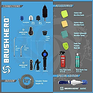 Brush Hero Car Wheel Brush, Premium Automotive Detailer and Tire Brush Cleaning Kit for Bikes, Engines, Trucks, Equipment, Exhaust Tips, Premium Water-Powered Multi-Purpose Rim Brush from
