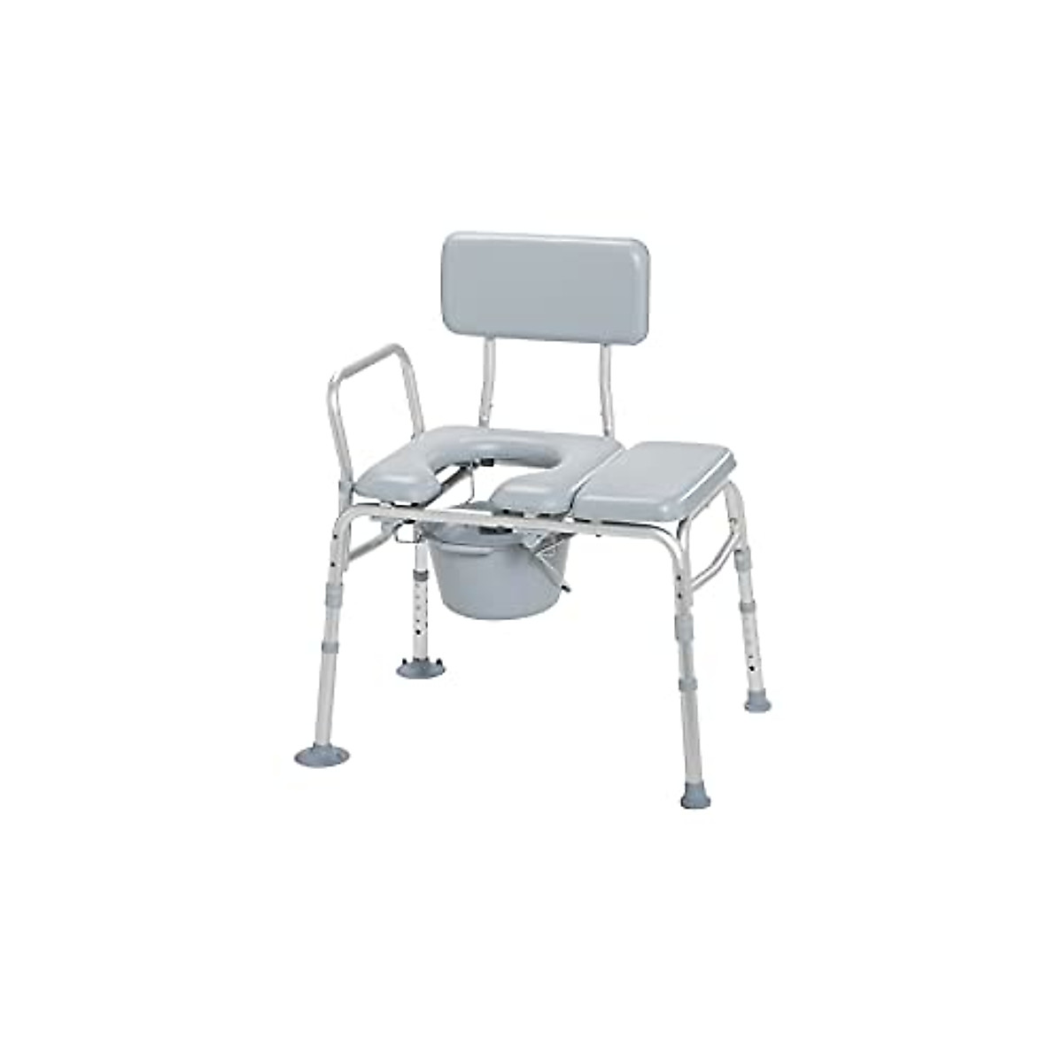 Drive Medical 12005KDC-1 Transfer Bench Commode Chair for Toilet with Padded Seat, Gray