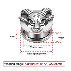 COOEAR Eyelet Ear Plugs Stainless Steel Tunnels Screw back Gauges Sheep Stretcher Expander Earrings Size 2g to 1 inch.