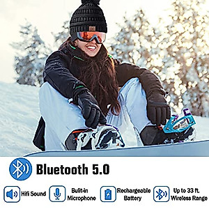 ChenFec Bluetooth V5.0 Beanie Hat for Women & Men, 5Hrs Music, Washable, Unisex, Winter Outdoor Sports Essentials, Black