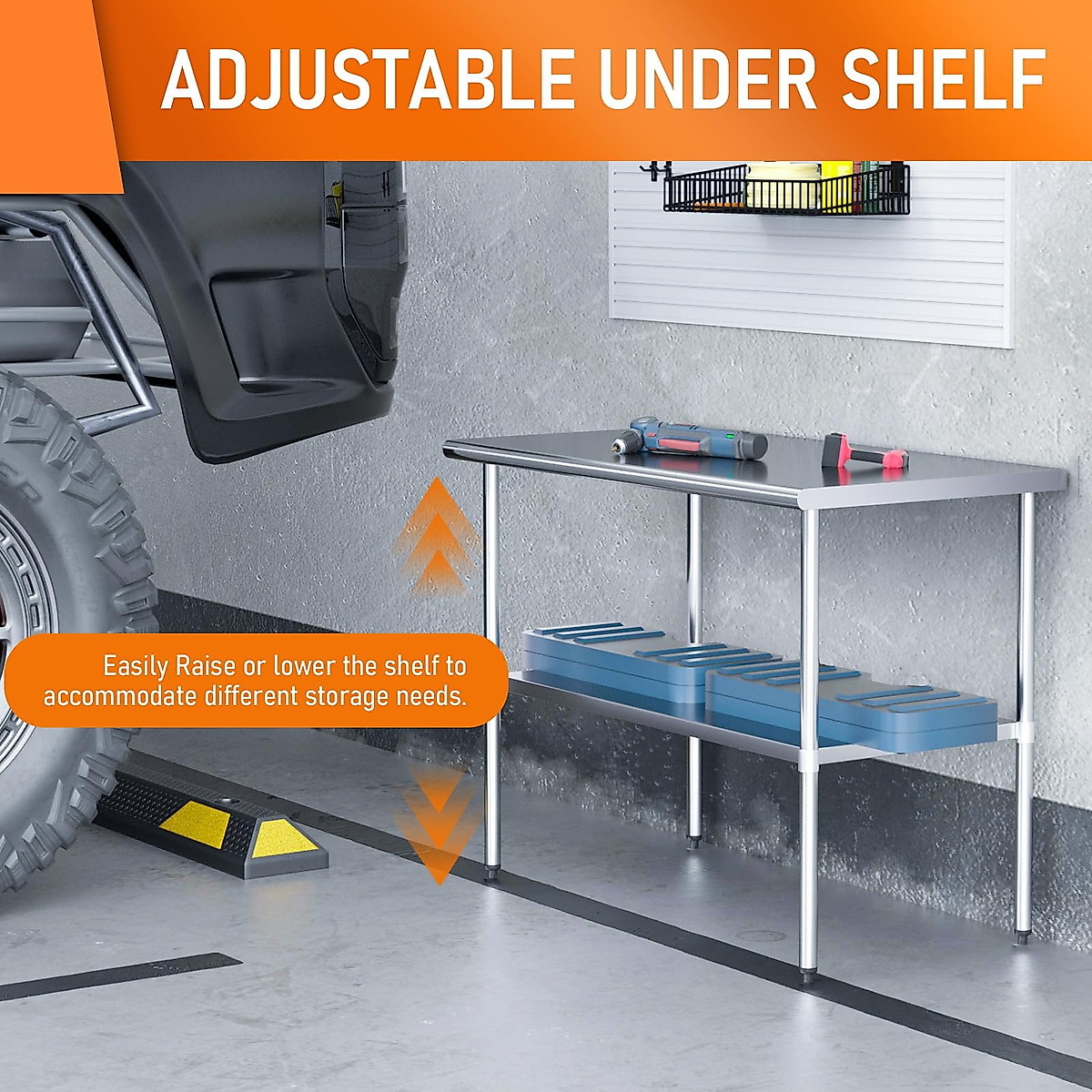 HOCCOT Stainless Steel Table for Prep & Work 24" X 48" inches with Adjustable Shelf, Commercial Workstations, Utility Table in Kitchen Garage Laundry Room Outdoor BBQ