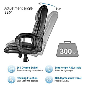 Executive Office Chair, Ergonomic Leather Padded Computer Desk Chair with Strong Metal Base, Comfy Cushion Seat for Work, Study, Black