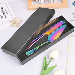 CEYAZYE Cake Cutting Set for Wedding, Cake Knife and Server Set, Stainless Steel Pie Server Set, Cake Cutter and Pie Spatula for Birthday Anniversary Christmas Party Gift Set (Rainbow)