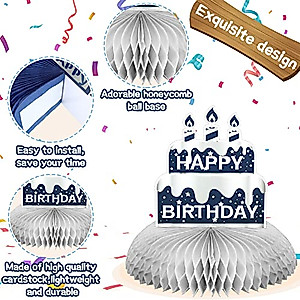 9 Pieces Happy Birthday Party Decorations Birthday Table Centerpieces Happy Birthday Honeycomb Centerpieces for Men and Woman Birthday Party Supplies (Blue Silver)