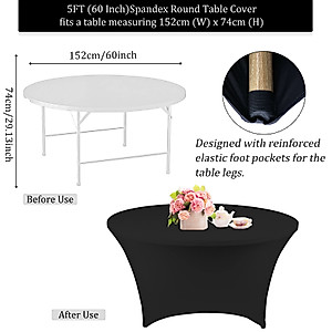 4 Pack 5FT Round Spandex Tablecloth 60 Inch Black Stretchable Table Cover Washable and Wrinkle Resistant Table Cloth, Fitted Round Table for Wedding, Banquet, Birthday, Party, Restaurant (Black)