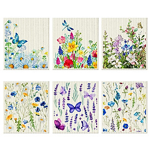 6 Pcs Swedish Kitchen Dishcloths Kitchen Towels, Absorbent Dish Towels, Reusable Sponge Cleaning Dish Cloths Quick Drying Washable Decorative Tea Towels No Odor Bar Hand Towel