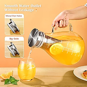 Glass Pitcher with Lid & Removable Fruit Infuser Filter, 105.6OZ Glass Fruit Infuser Water Pitcher with Precise Scale Line & Mix Spoon, HOUSALE 18/8 Stainless Steel Lid Iced Tea Pitcher Easy to Clean