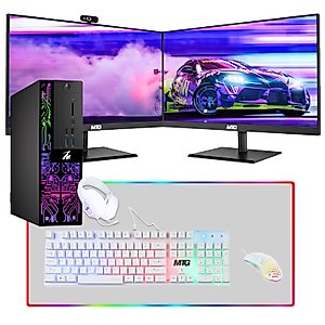 Computer Desktop PC, Intel Core i5-6500, TechMagnet Siwa 6, New MTG Dual 24 Inch Monitor, 16GB RAM, 480GB SSD + 2TB HDD, 1GB Graphic Card, Gaming Kit, Webcam, WiFi, Windows 10 Pro (Renewed)