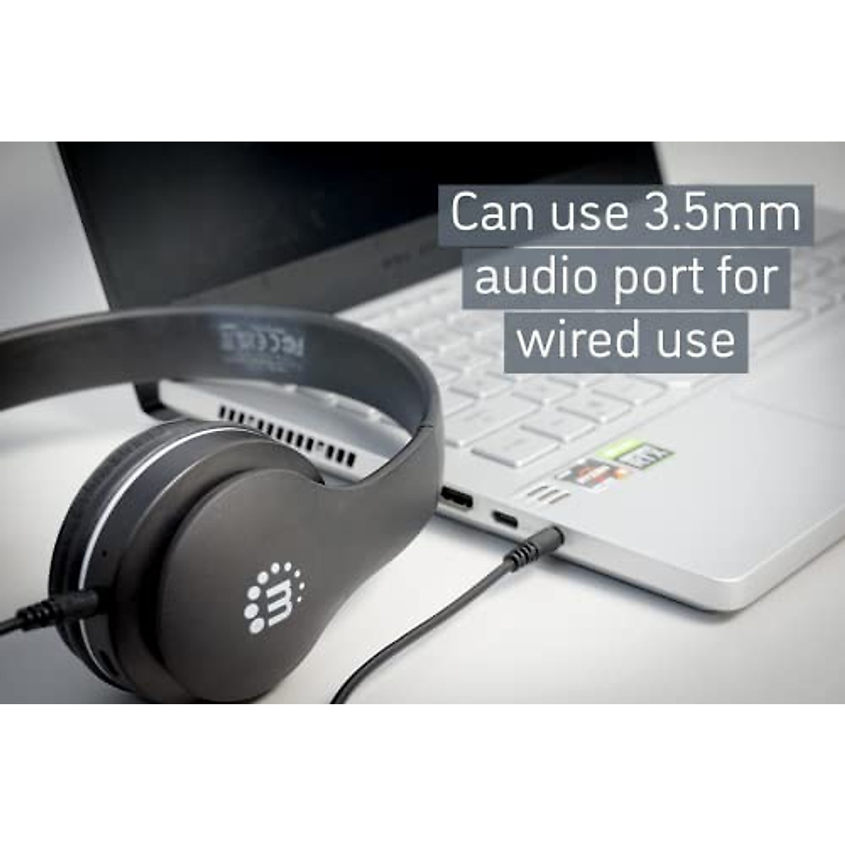 Manhattan Bluetooth On-Ear Headphones - Lightweight, 3.5mm Audio Port for Wired Use, Adjustable, Foldable, Padded Ear Cushion, Microphone & Controls – for Gym, School, Kids - 3 Yr Mfg Warranty–180641