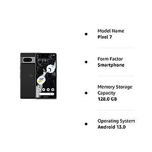 Google Pixel 7 5G 128GB 8GB RAM 24-Hour Battery Factory Unlocked for All Carriers Global Version - Obsidian, Black