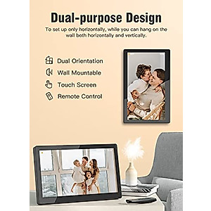 Brvatoe 15.6 Inch Easy WiFi Digital Picture Frame, 1920x1080 FHD Touch Screen, Effortless to USE, Share Photos and Videos Instantly via Email or App, Large Digital Photo Frame with 16GB Storage