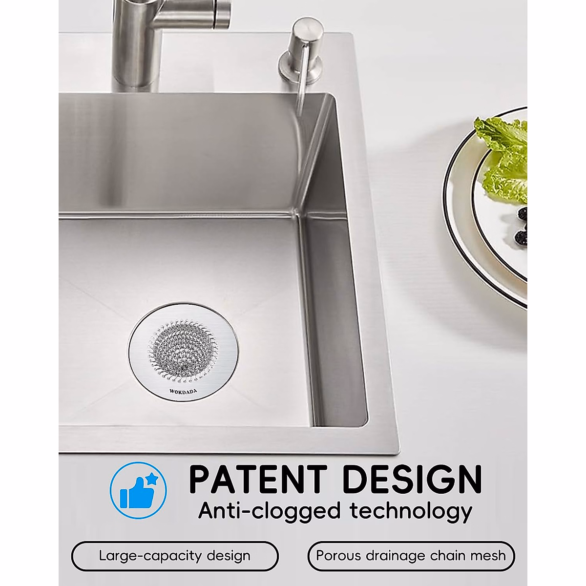 Kitchen Sink Drain Strainer, Flippable Mesh Sink Strainer, Wokdada 304 Stainless Steel Sink Screen, Easy Clean Large Basket Strainer, Anti-Clog Garbage Disposal Cover Fit for Standard 4-1/3 Inch Drain