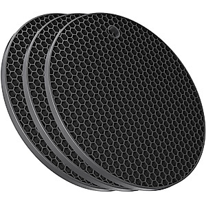 Ultra Thick 8mm Silicone Trivets for Hot Dishes Pots and Pans, Silicone Trivet Mat Hot Plates to Protect Table, Silicone Hot Pads for Kitchen Counter, Pot Holders, Black Trivet Set of 3