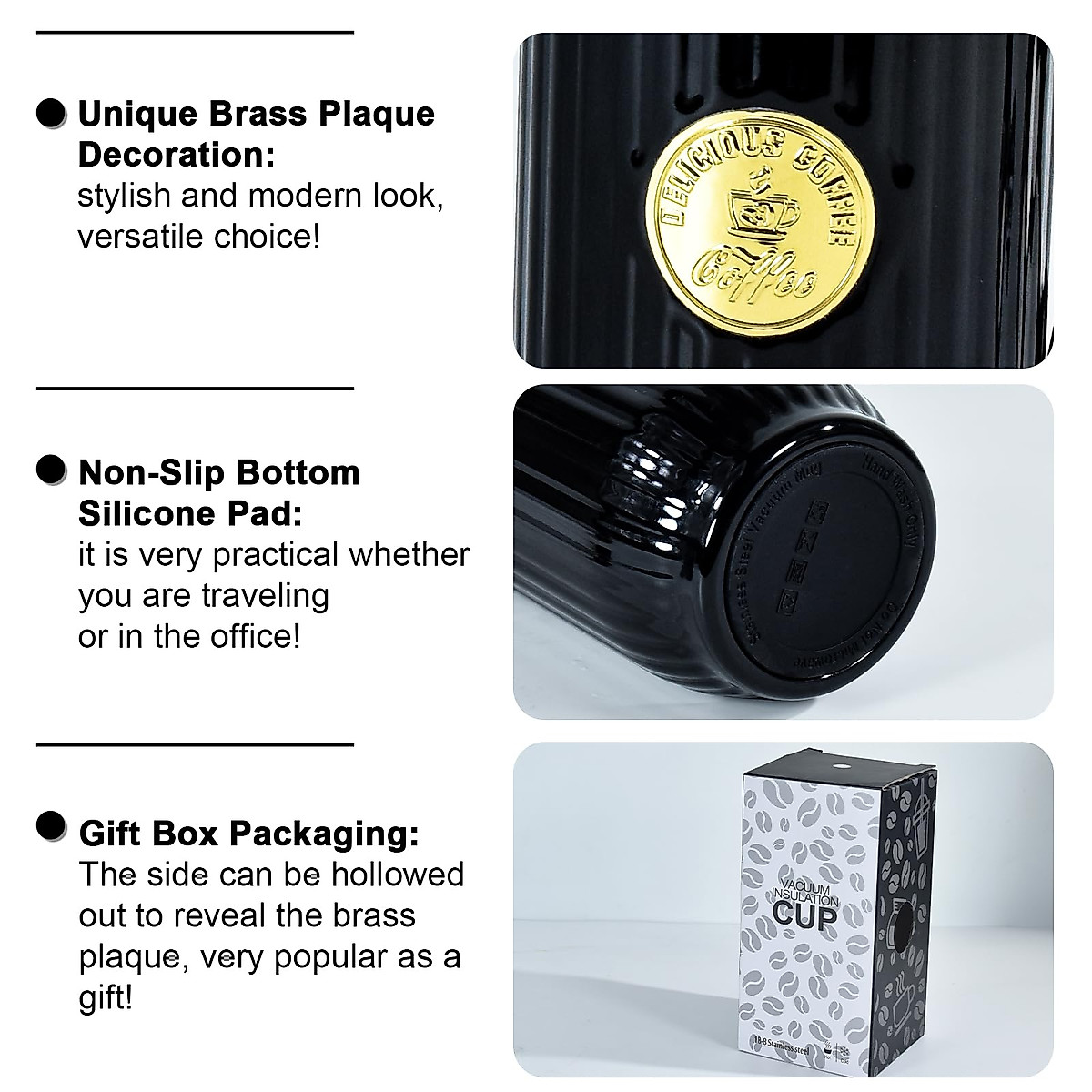 14oz Insulated Travel Tumblers with Lid, Travel Coffee Mug Stainless Steel Vacuum Thermos Cup, Leak Proof Reusable Cute Coffee Tumbler for Iced and Hot Drinks,Black