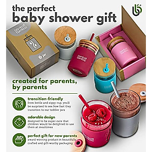 bamboo bamboo Toddler Sippy Cup with Straw and Lid, Transition Drinking Cup for Kids Holds 11.8 oz of Milk, Juice, Water or Smoothies – Glass Kids Cup with Impact-Resistant Silicone Sleeve and Straw